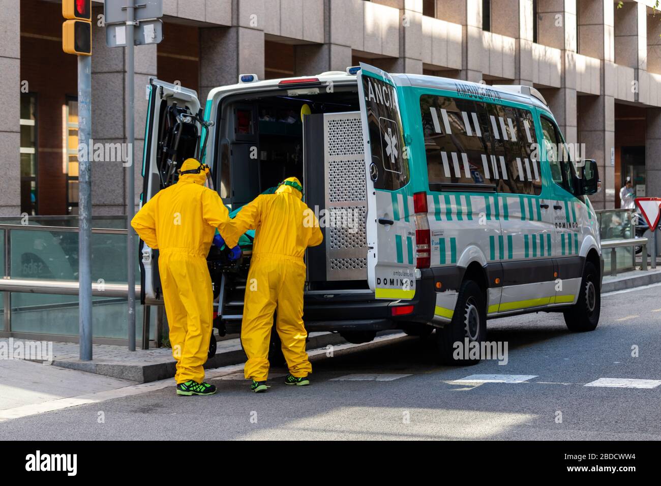 Barcelona, Spain. 8th April, 2020. Uniformed healthcare ...