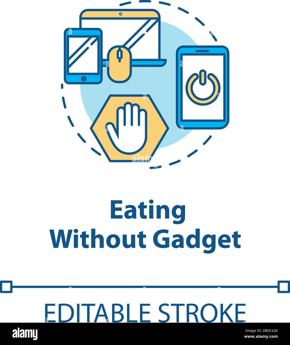Eating without gadget concept icon. Conscious nutrition idea thin line ...