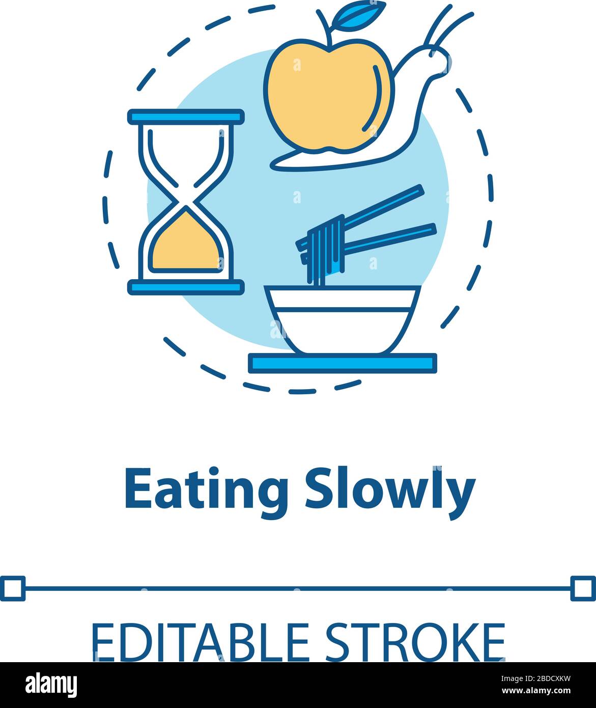 Eating slowly concept icon. Mindful nutrition idea thin line ...