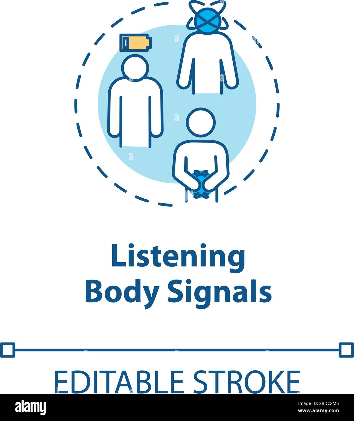 Listen body signal concept icon. Mindful nutrition idea thin line ...