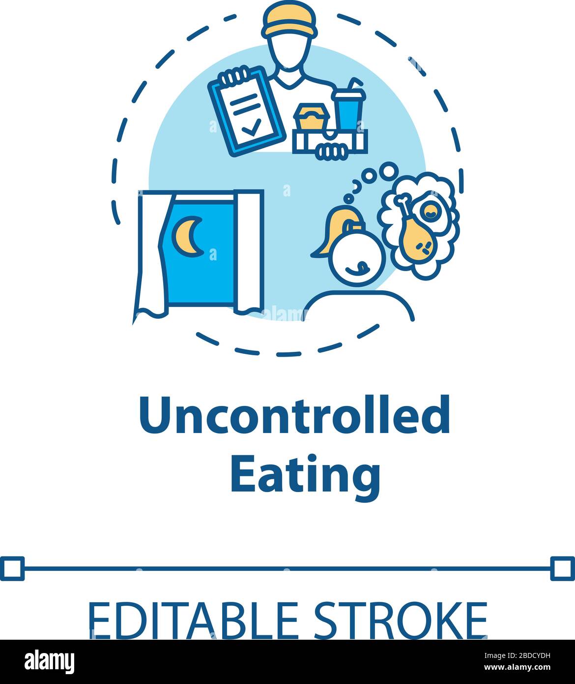 Uncontrolled eating concept icon. Mindless eating, excessive nutrition ...
