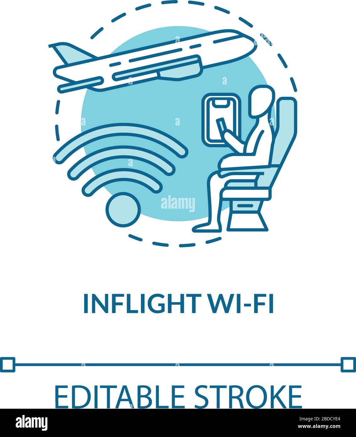 Inflight wifi turquoise concept icon. Airplane service. Internet ...