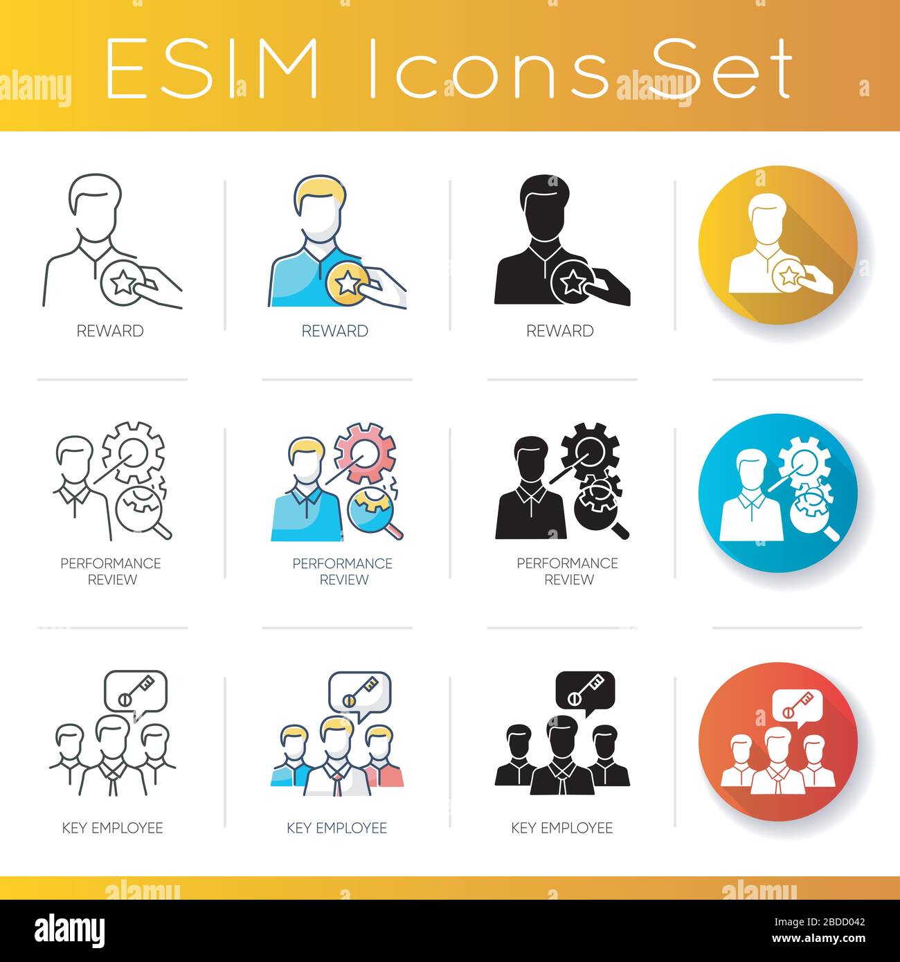 Professional employment icons set. Linear, black and RGB color styles ...