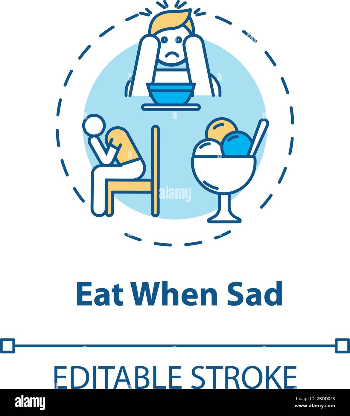 Eat when sad concept icon. Emotional eating, mindless nutrition idea ...