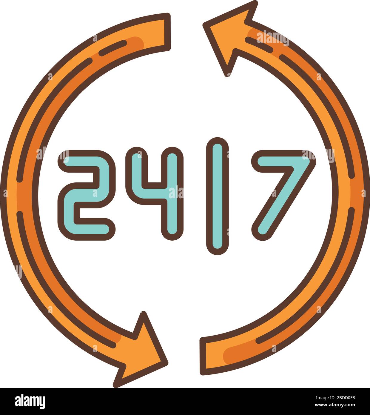 Open around the clock RGB color icon. 24 7 hour service. Everyday open ...