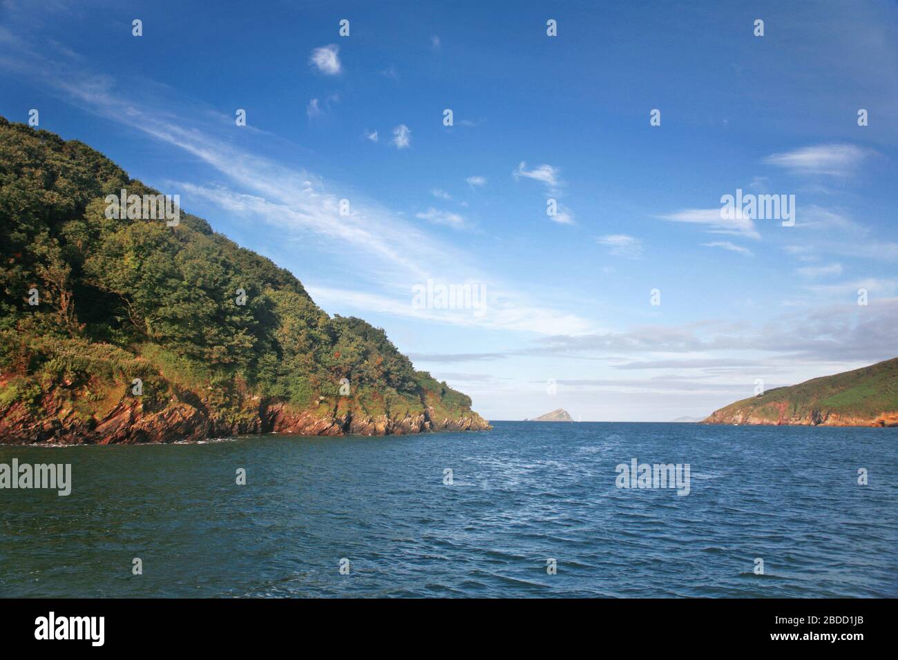The mouth of the River Yealm towards high tide, looking out to sea ...