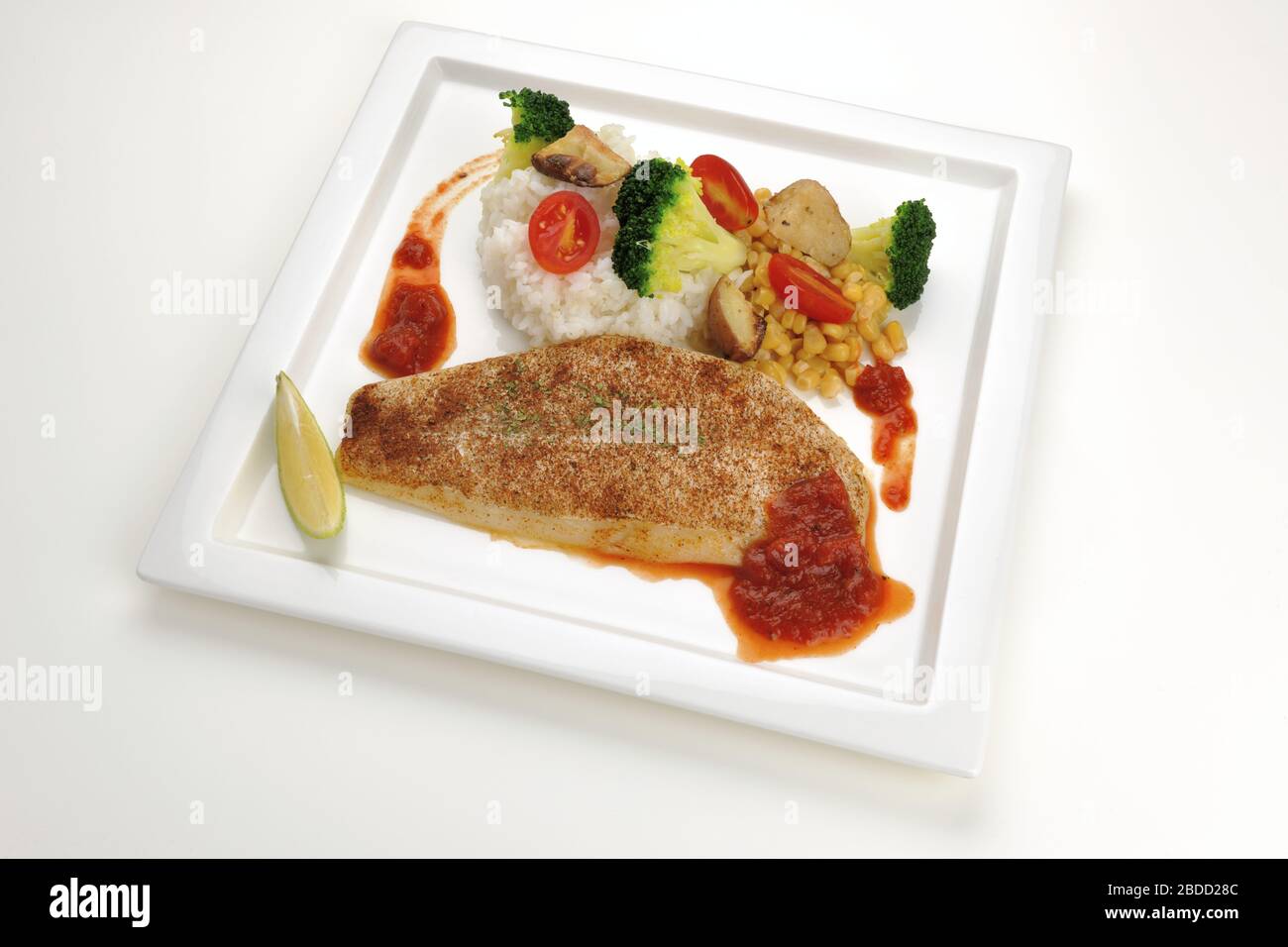 Roast European plaice with rice set Stock Photo - Alamy