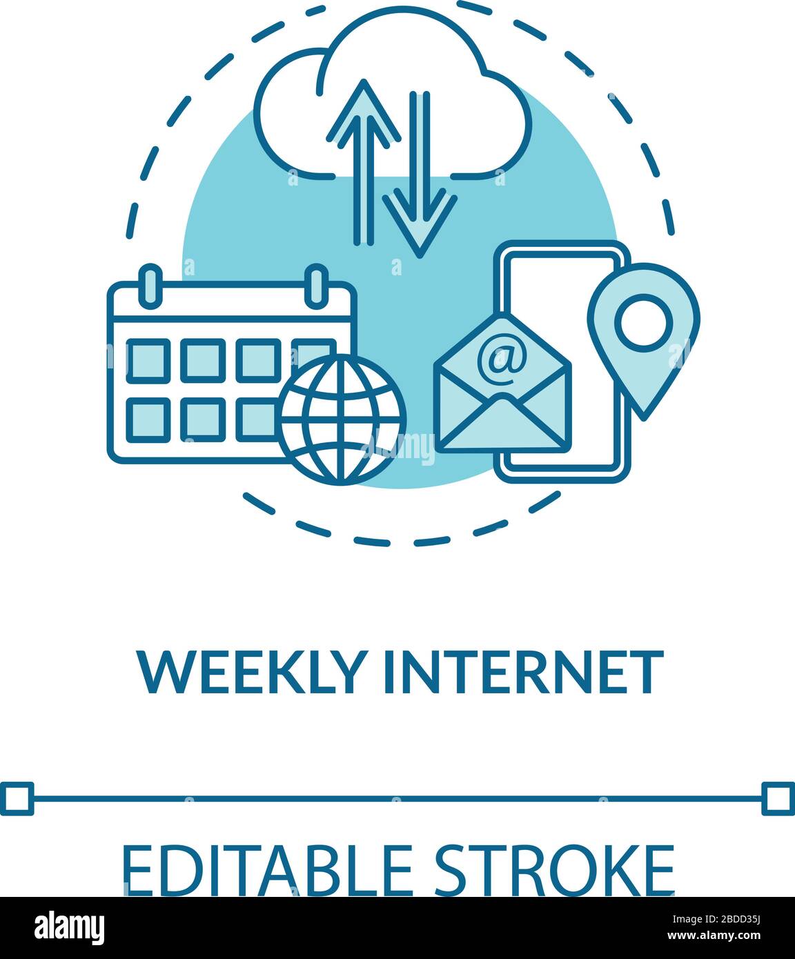 Weekly internet turquoise concept icon. Wireless connection. Network ...