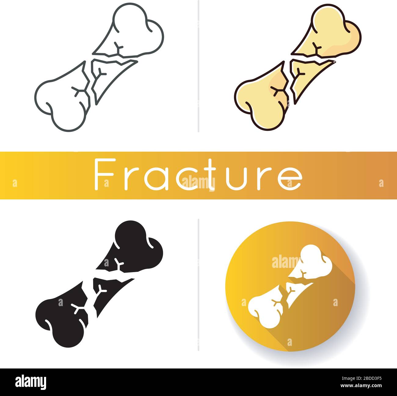 Bone fracture icon. Comminuted, segmental fracture. Accident. Hurt body ...