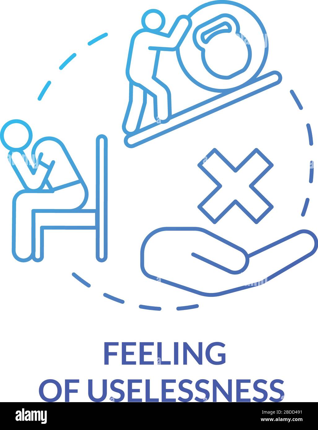 Feeling of uselessness blue concept icon. Employee with low self-esteem ...