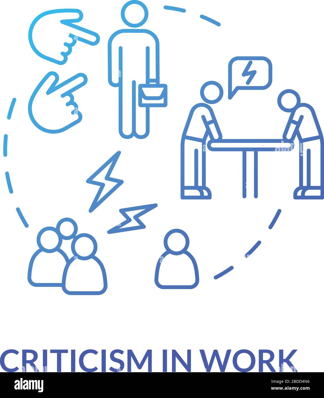 Criticism in work blue concept icon. Overwhelmed secretary. Negative ...