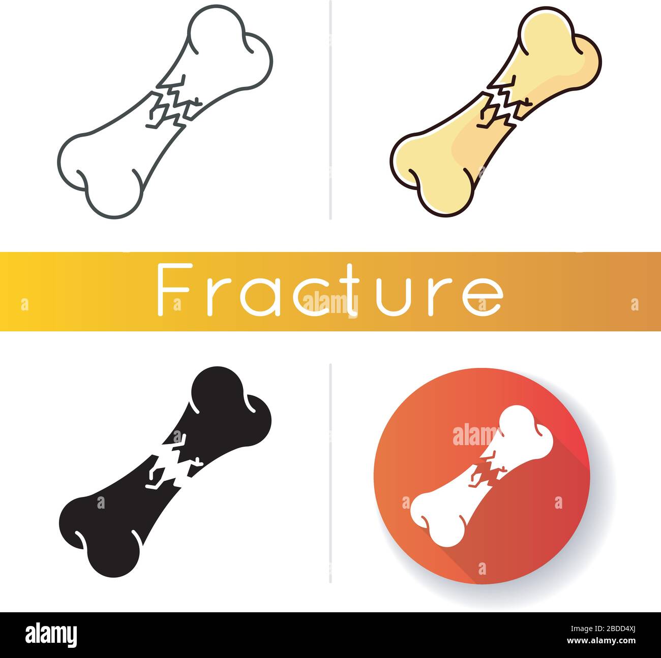Broken bone icon. Impacted, traverse fracture. Accident. Hurt body part ...