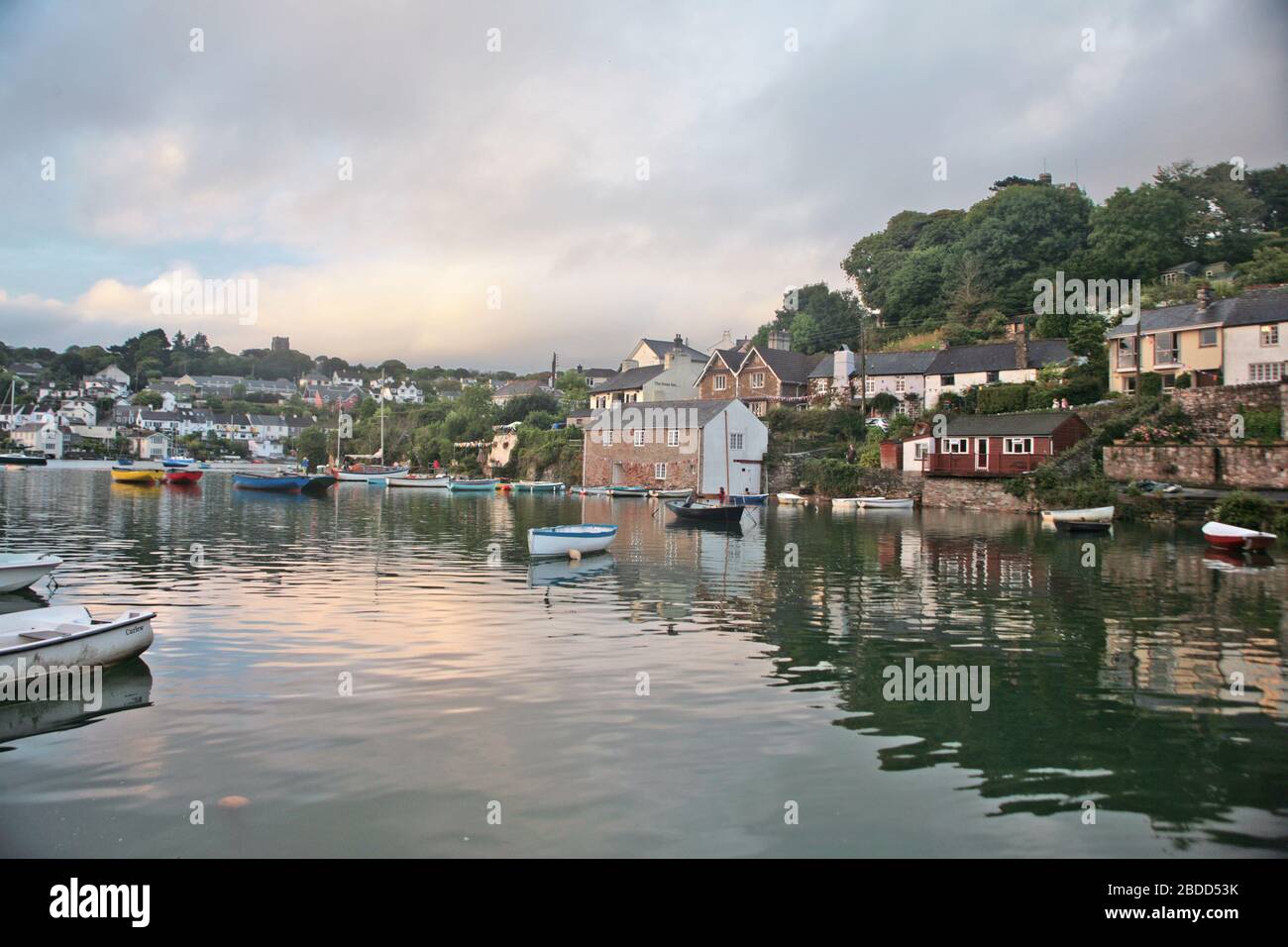 High Spring tide in Mayo Creek, Noss Mayo, Devon, England, UK Stock ...