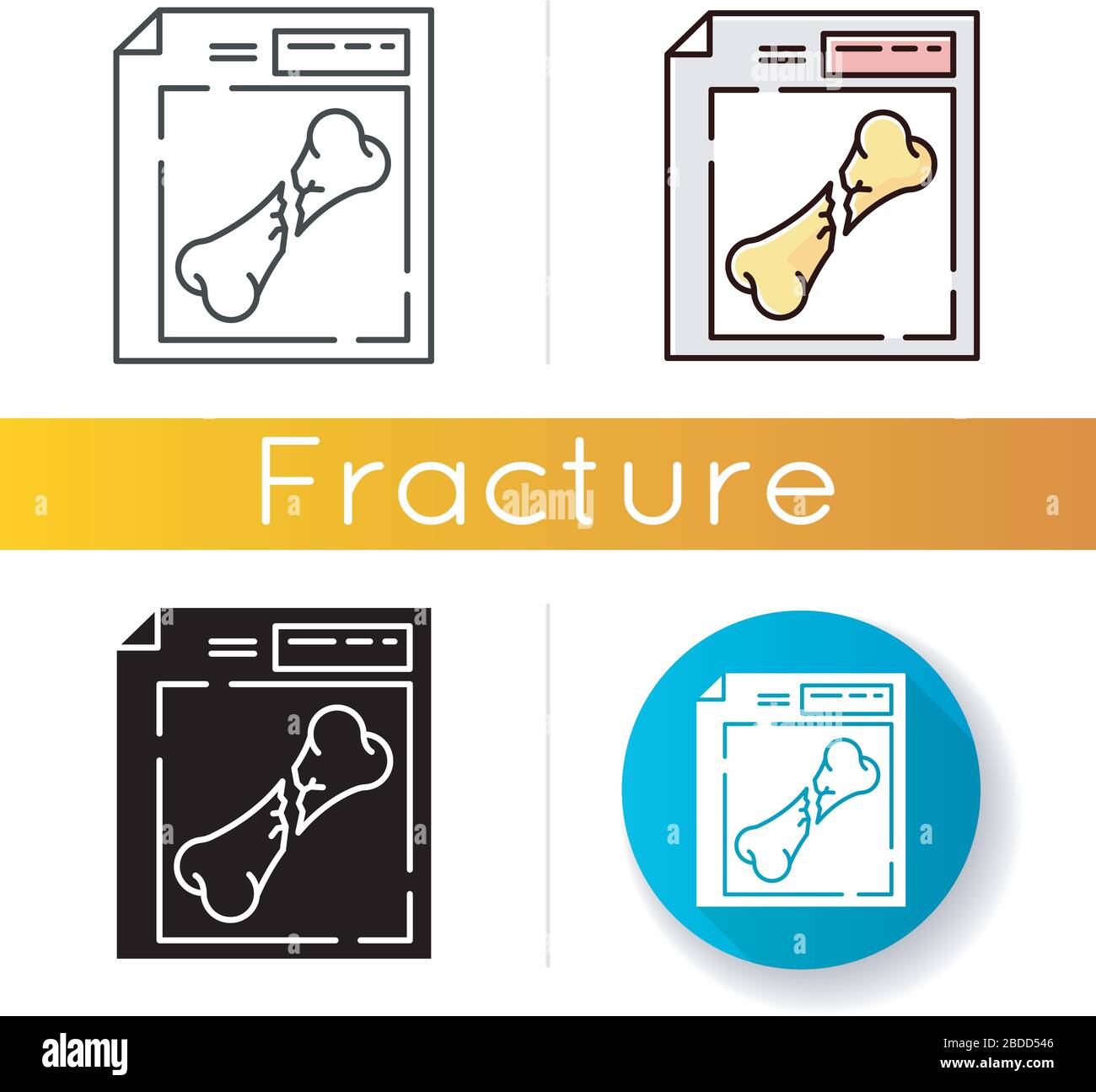 Bone fracture X-ray scan icon. Patient medical record. Broken bone ...