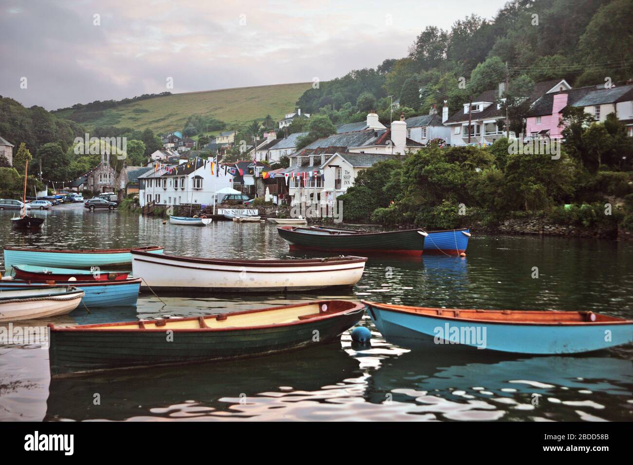 High Spring tide in Mayo Creek, Noss Mayo, Devon, England, UK Stock ...