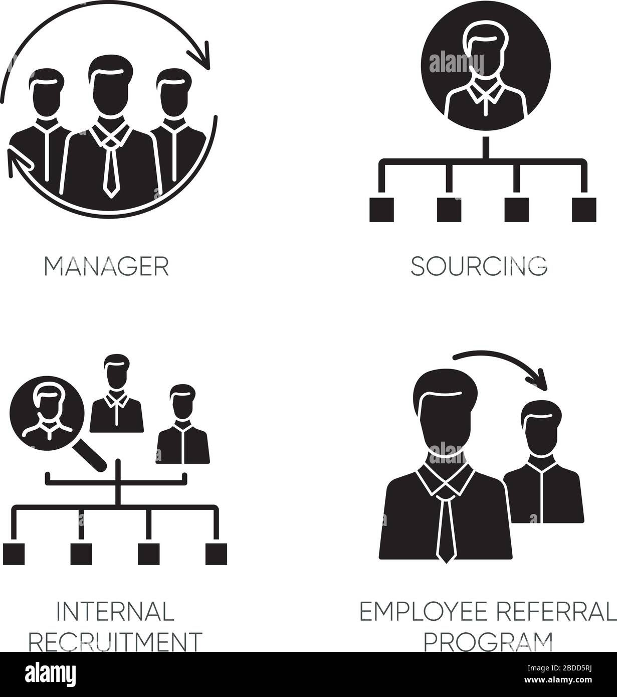 Executive search black glyph icons set on white space. Manager ...