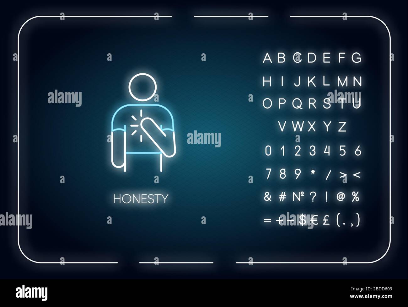Honesty neon light icon. Outer glowing effect. Sign with alphabet ...