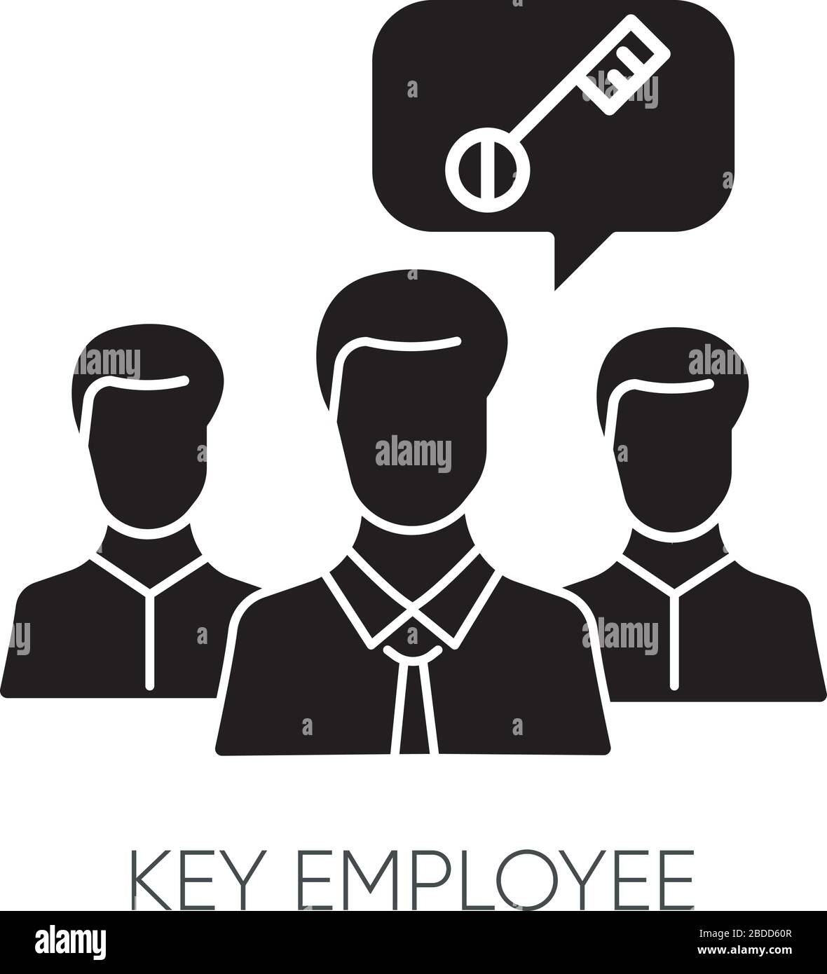Key employee black glyph icon. Most valuable worker, successful team ...