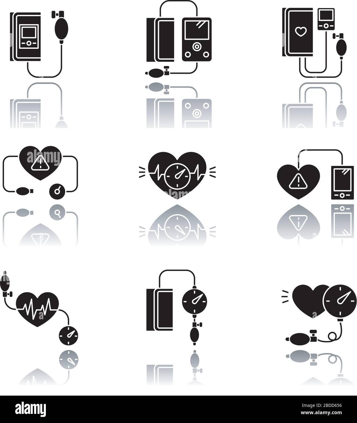 Early pregnancy symptom drop shadow black glyph icons set. High blood ...