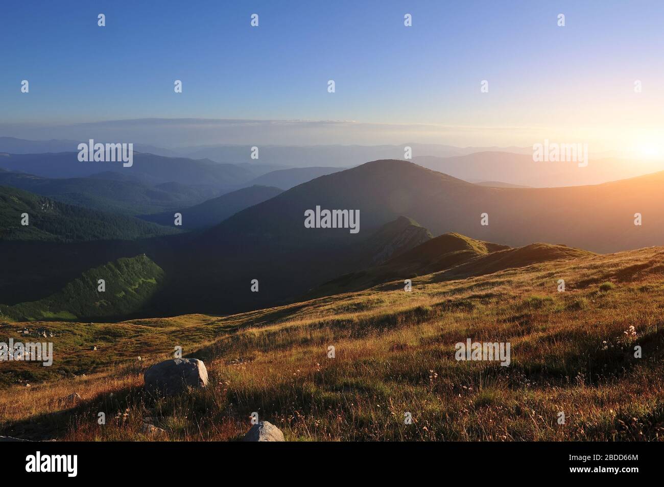 Majestic sunrise in the mountains landscape. Carpathian, Ukraine ...