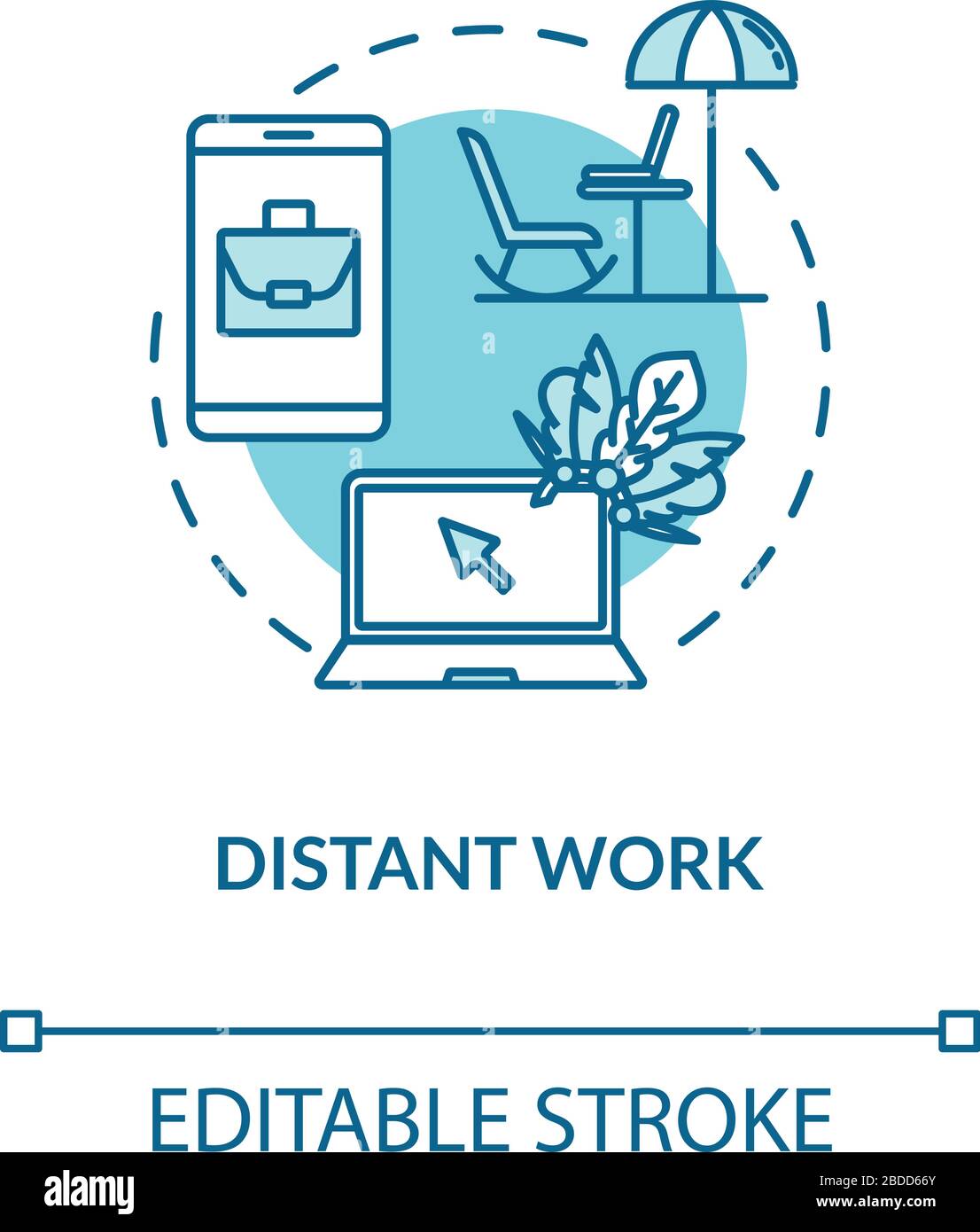 Distant work turquoise concept icon. Freelance with laptop. Wireless ...