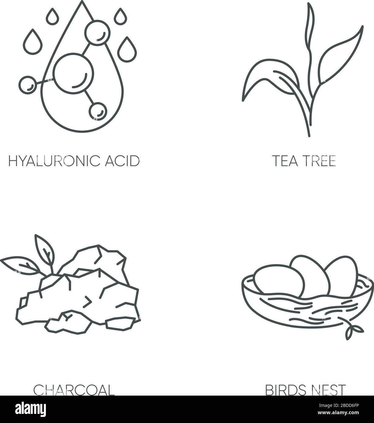 Cosmetic ingredient pixel perfect linear icons set. Hyaluronic acid ...