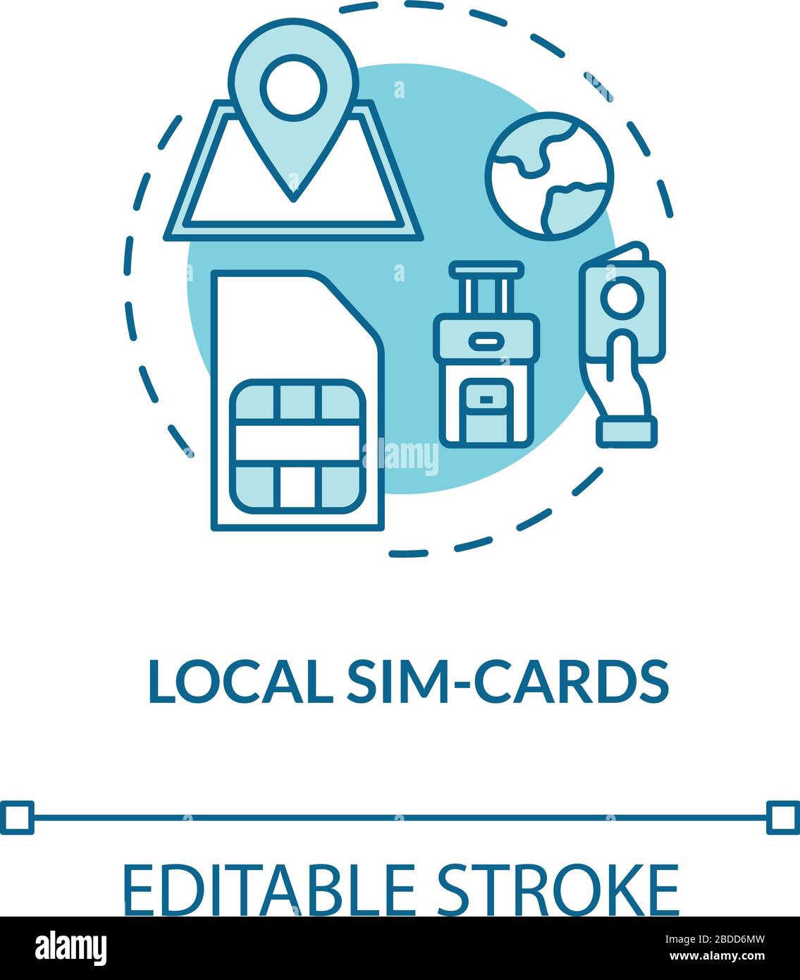 Local sim-card turquoise concept icon. International connection ...