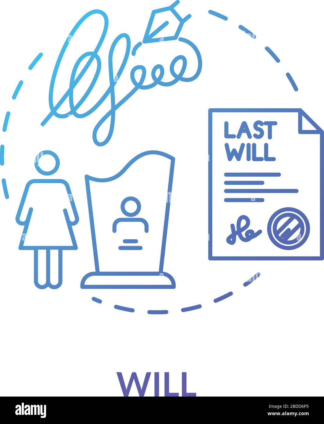 Will blue concept icon. Solicitor for legal aid. Testament of deceased ...