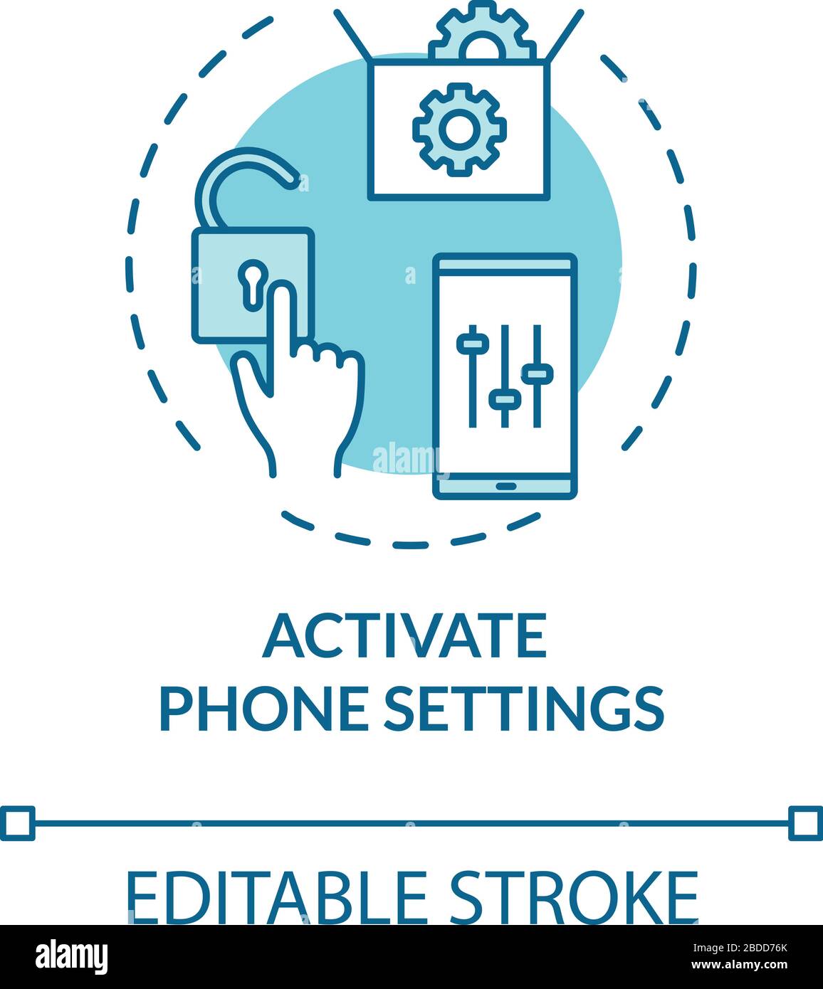 Activate phone settings turquoise concept icon. Customize mobile menu ...