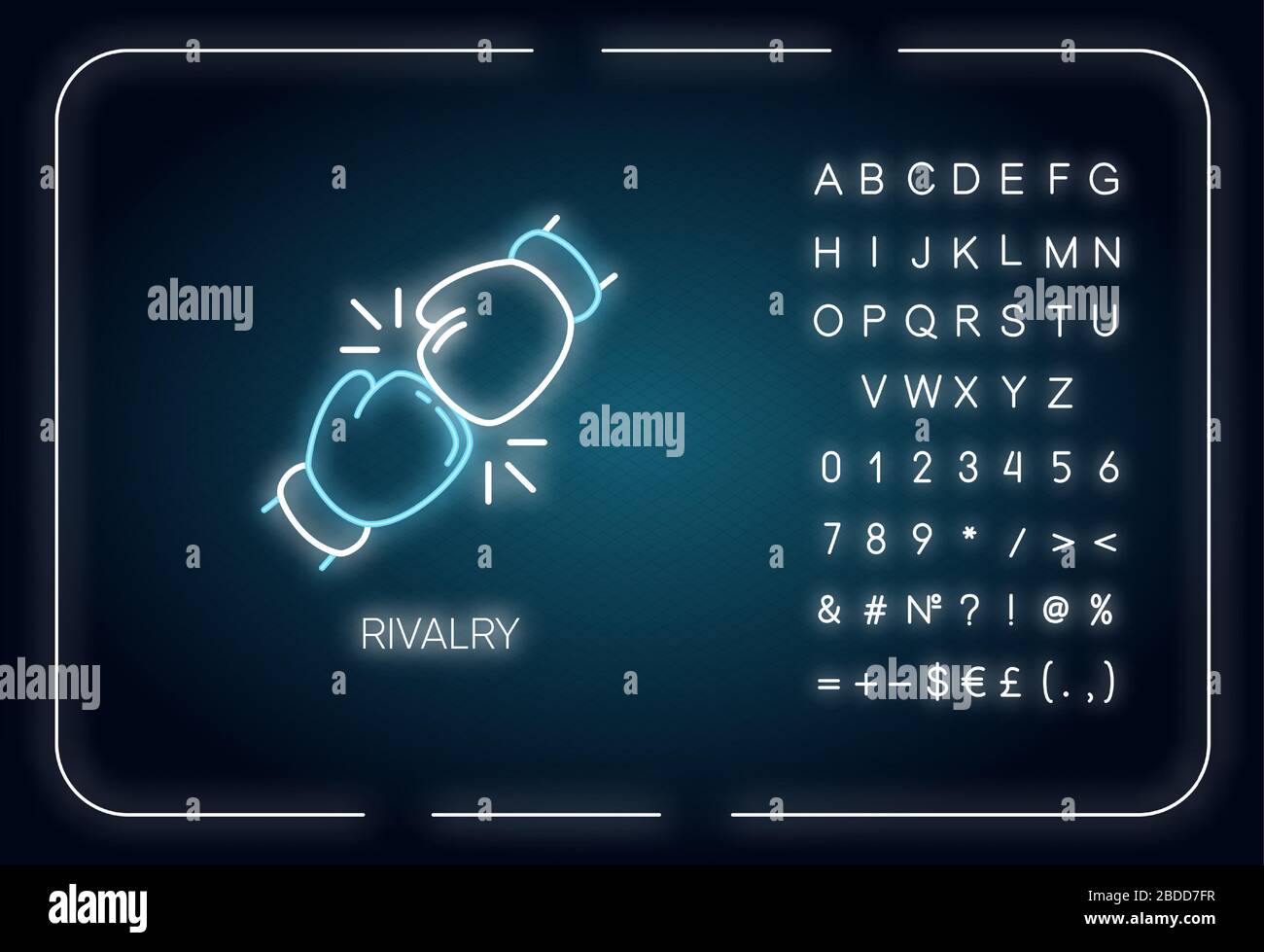 Rivalry neon light icon. Outer glowing effect. Sign with alphabet ...