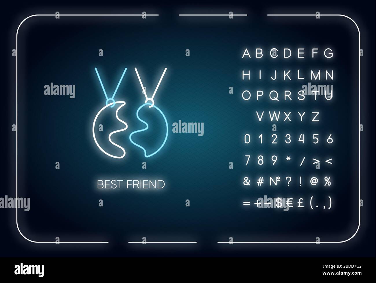 Best friend neon light icon. Outer glowing effect. Sign with alphabet ...