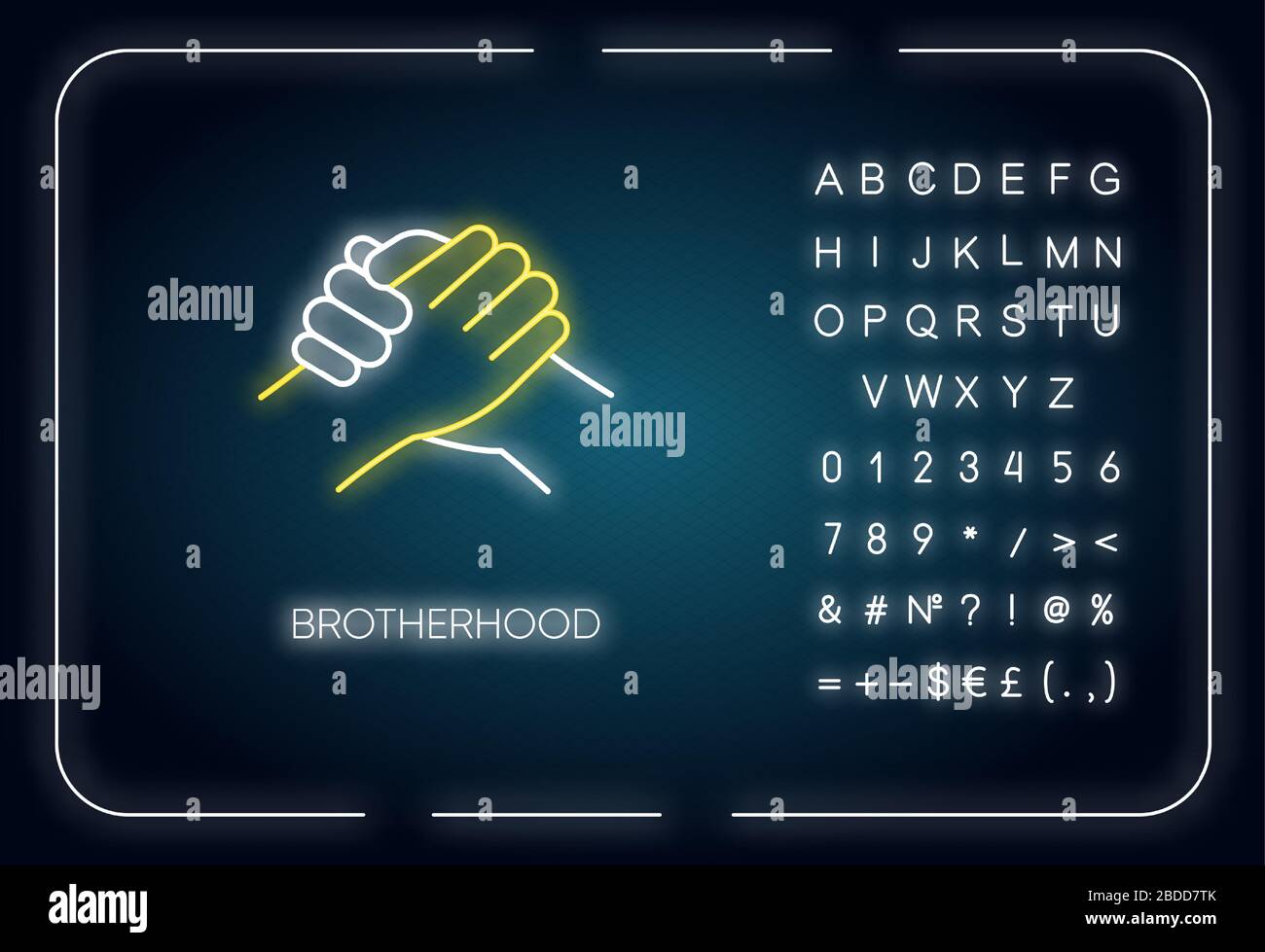 Brotherhood neon light icon. Outer glowing effect. Sign with alphabet ...