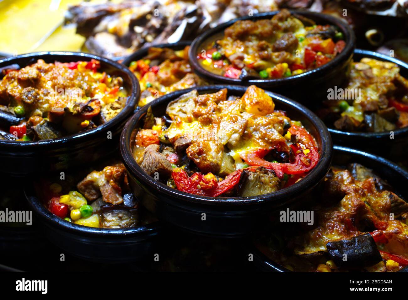 Sautéed Meat With Cheddar On Tile. mixed vegetables and lamb meat Stock ...