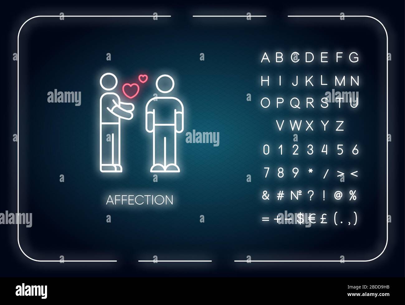 Affection neon light icon. Outer glowing effect. Sign with alphabet ...