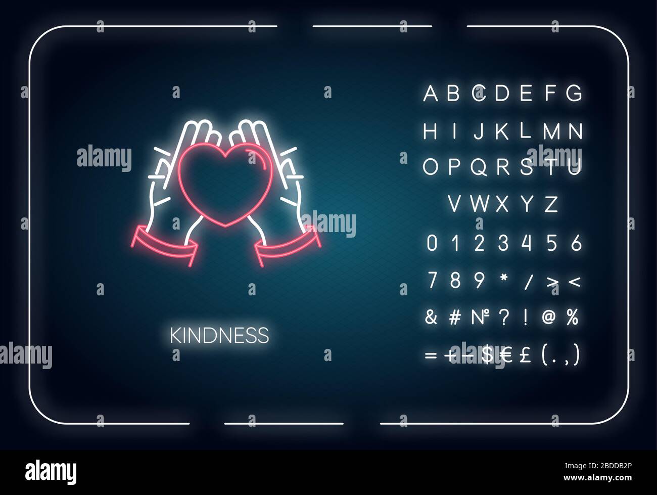 Kindness neon light icon. Outer glowing effect. Sign with alphabet ...