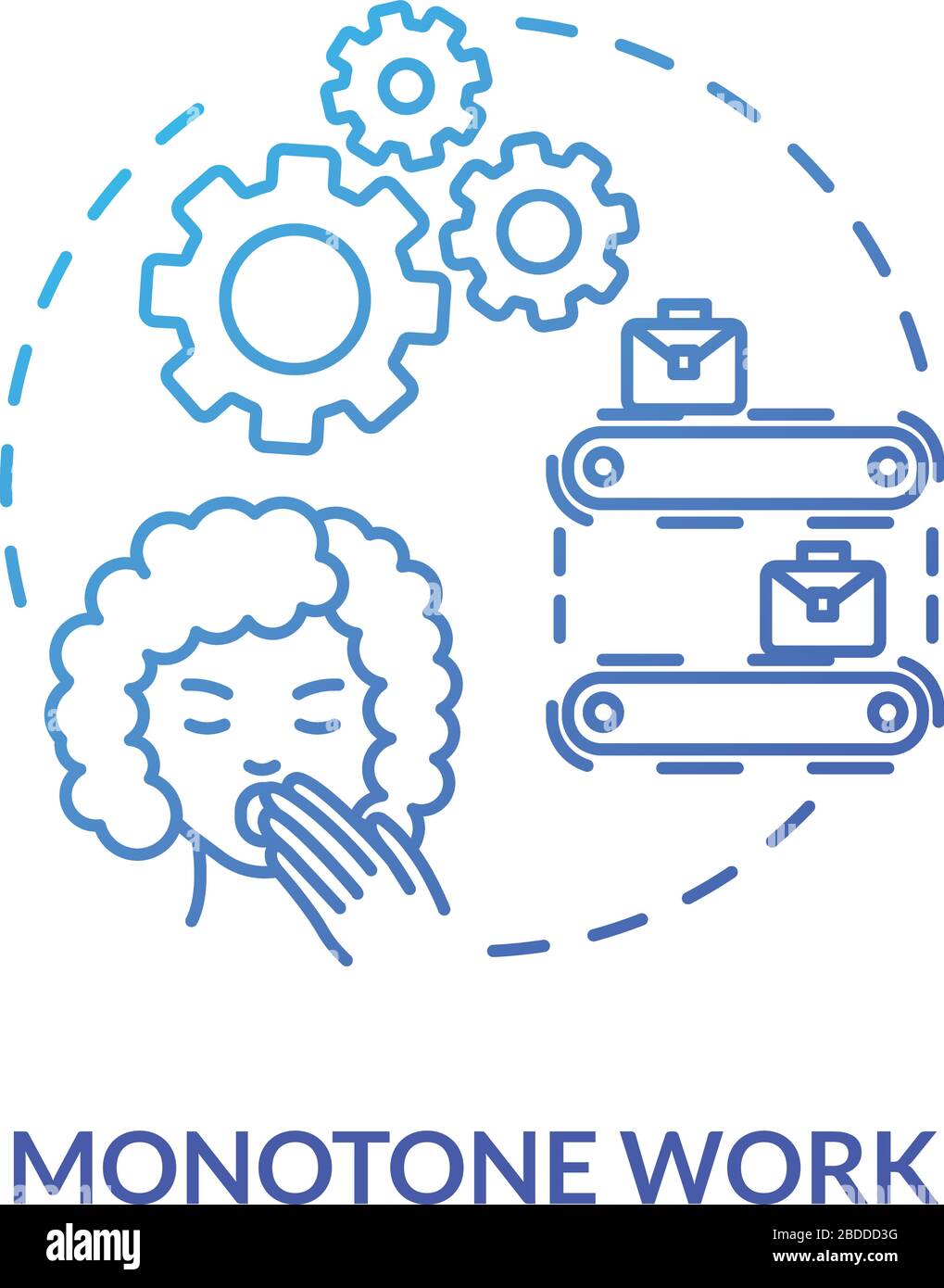 Monotone work blue concept icon. Upset girl. Woman yawning. Overworked ...