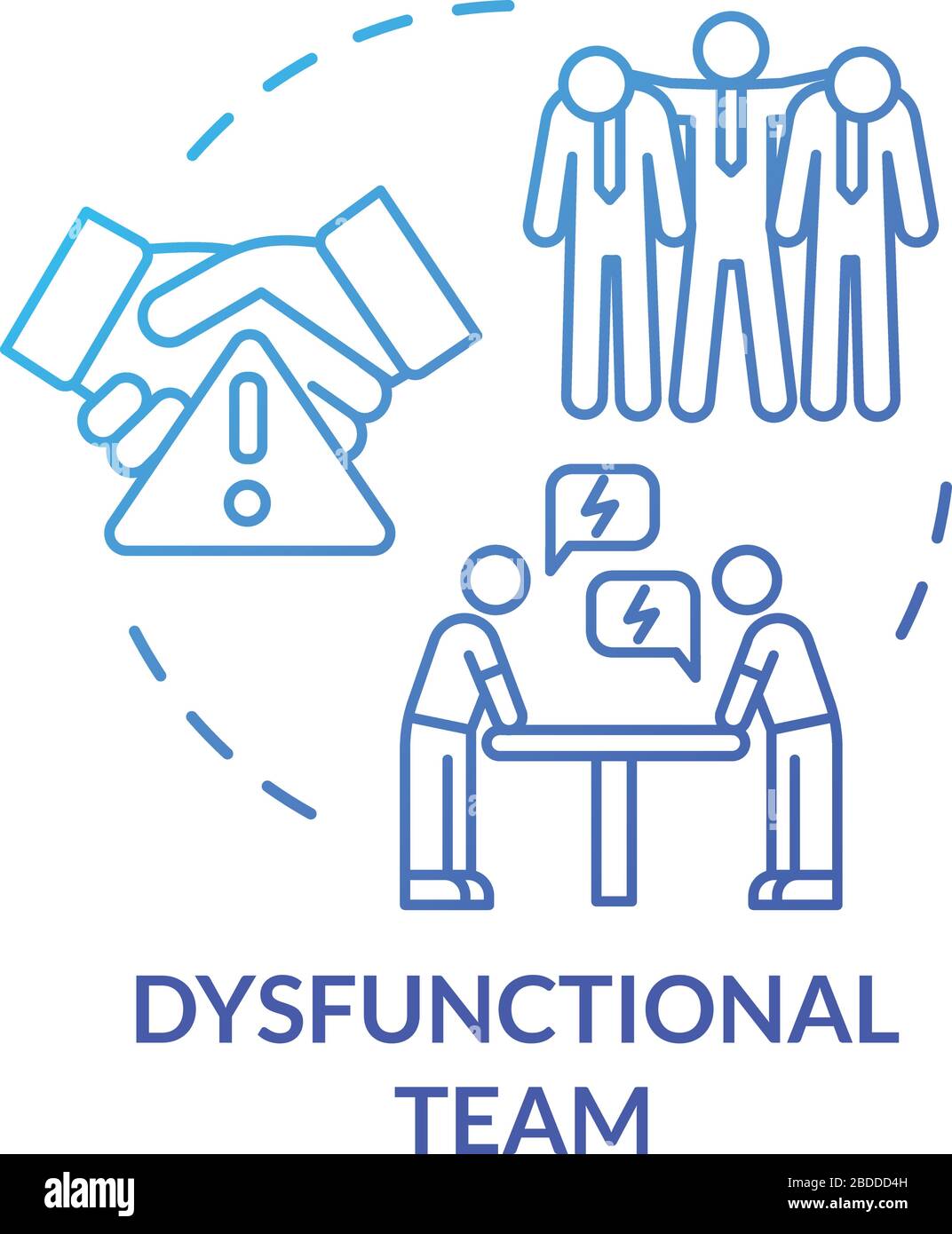 Dysfunctional team blue concept icon. Unproductive management. Argument ...