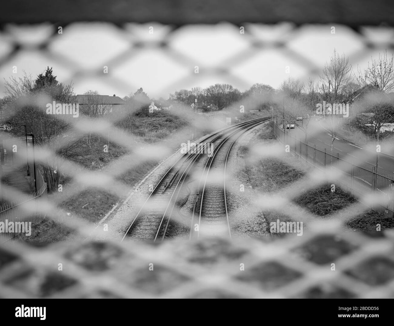 Train tracks viewed from a bridge Stock Photo - Alamy