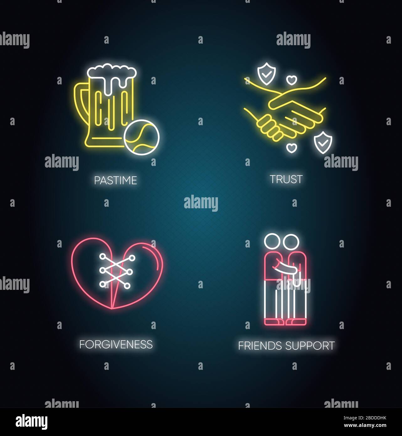 Best friends neon light icons set. Signs with outer glowing effect ...