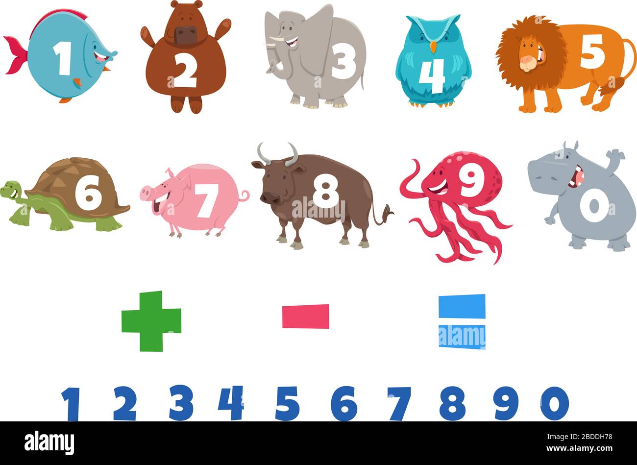 Cartoon Illustration of Numbers Set from One to Nine with Funny Animal ...