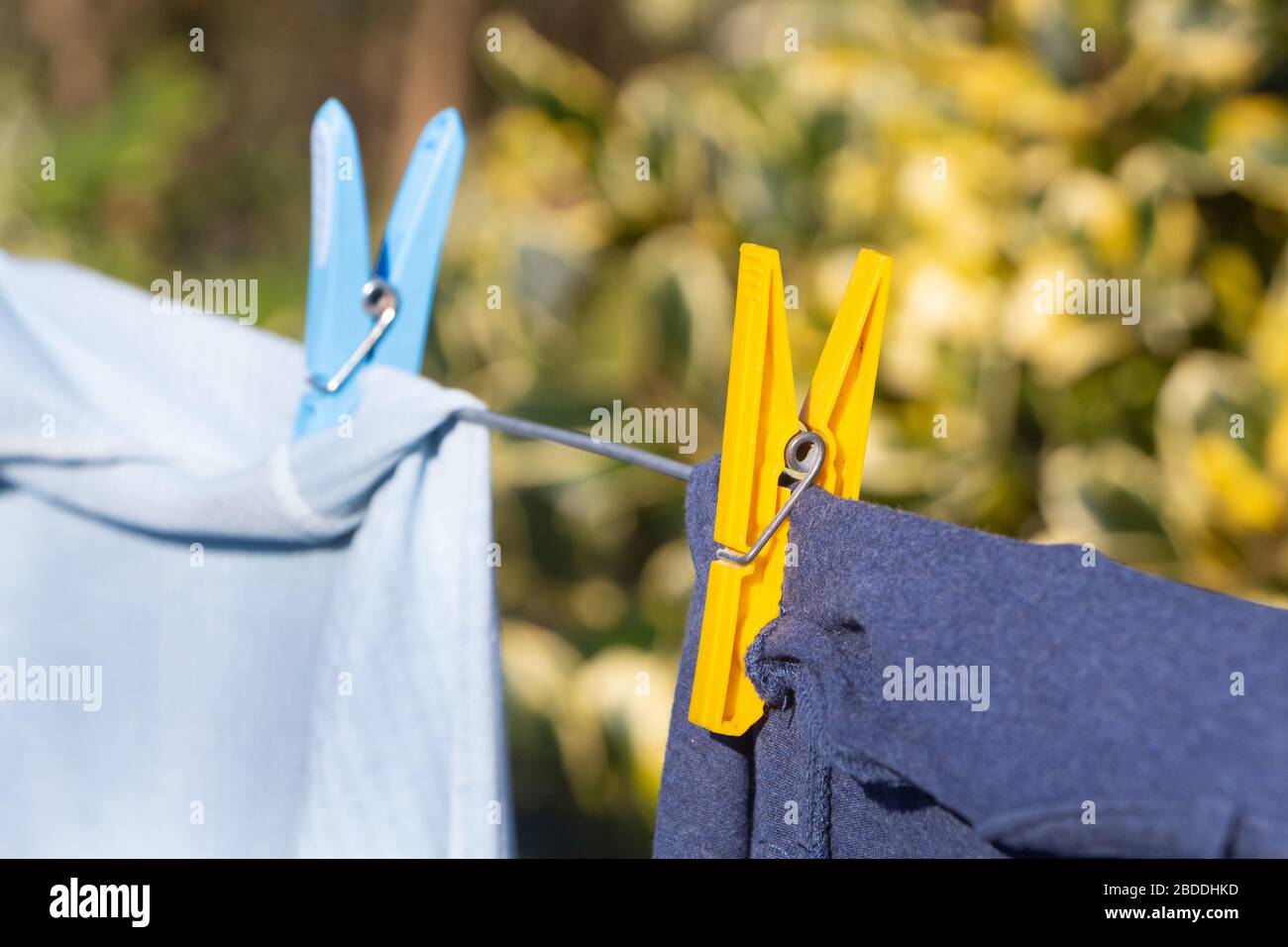 Washing line with clothes in a garden Stock Photo - Alamy