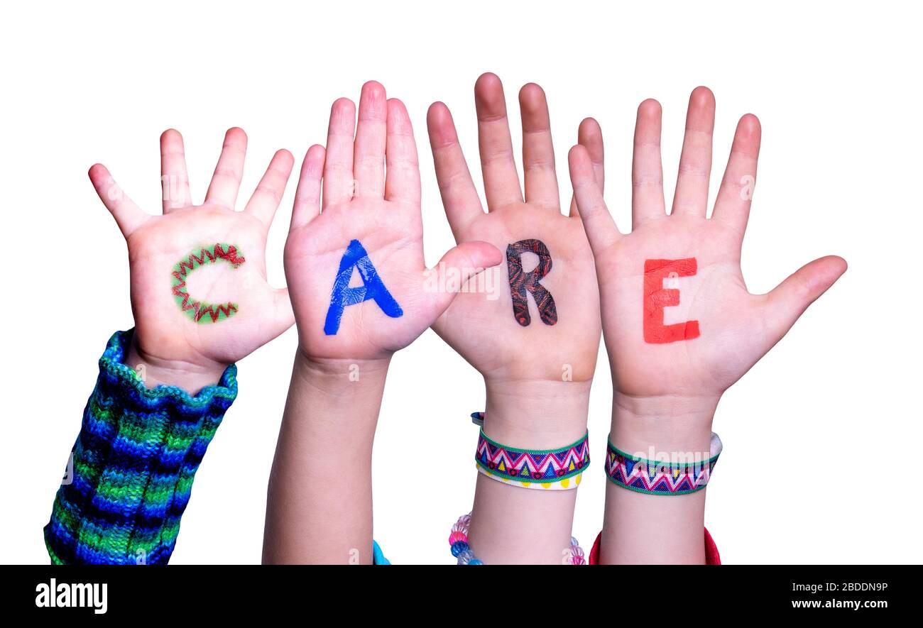 Children Hands Building Word Care, Isolated Background Stock Photo - Alamy