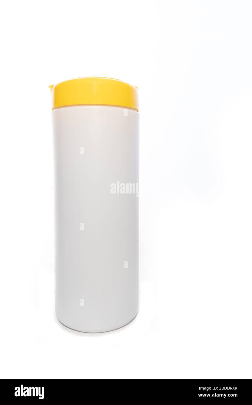 Container of disinfectant sanitizing wipes on a white background Stock ...