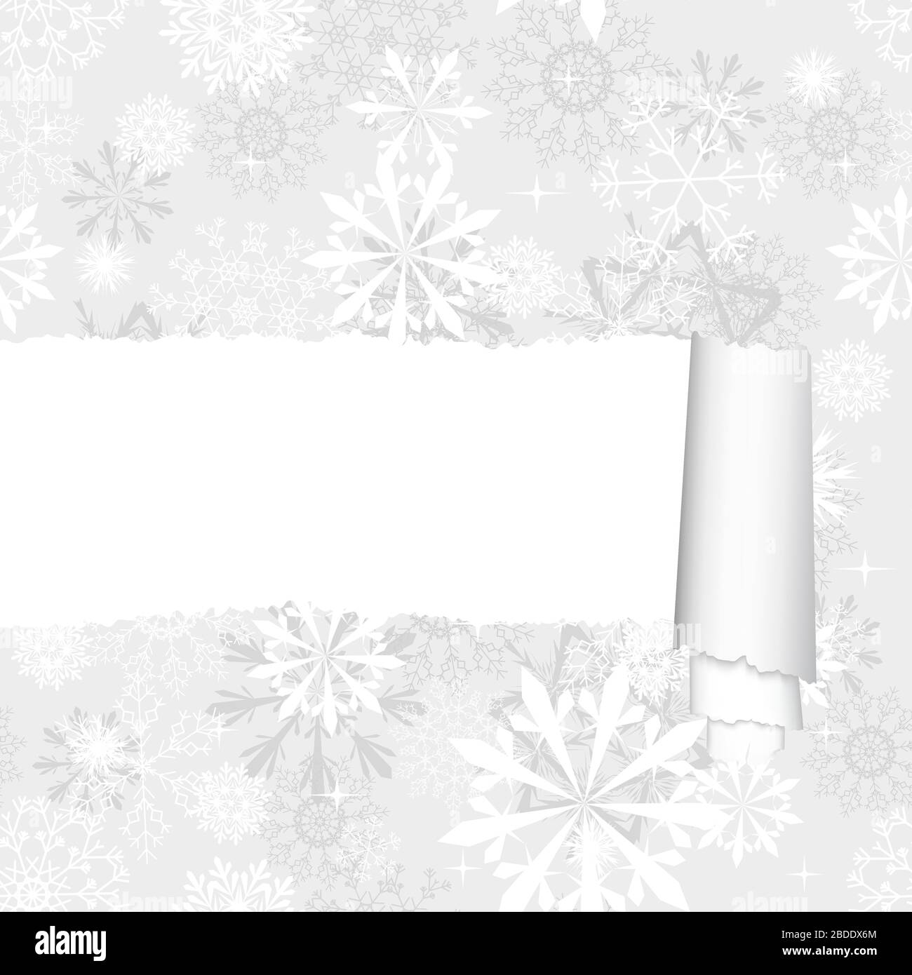 Snowflakes pattern with ripped torn paper stripe. Vector illustration ...