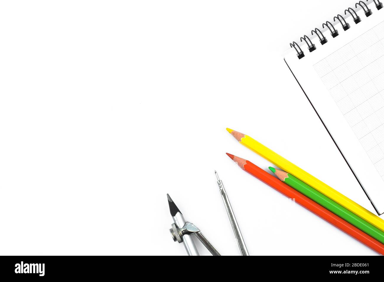 Study materials containing various color pencil,a pencil compass ...