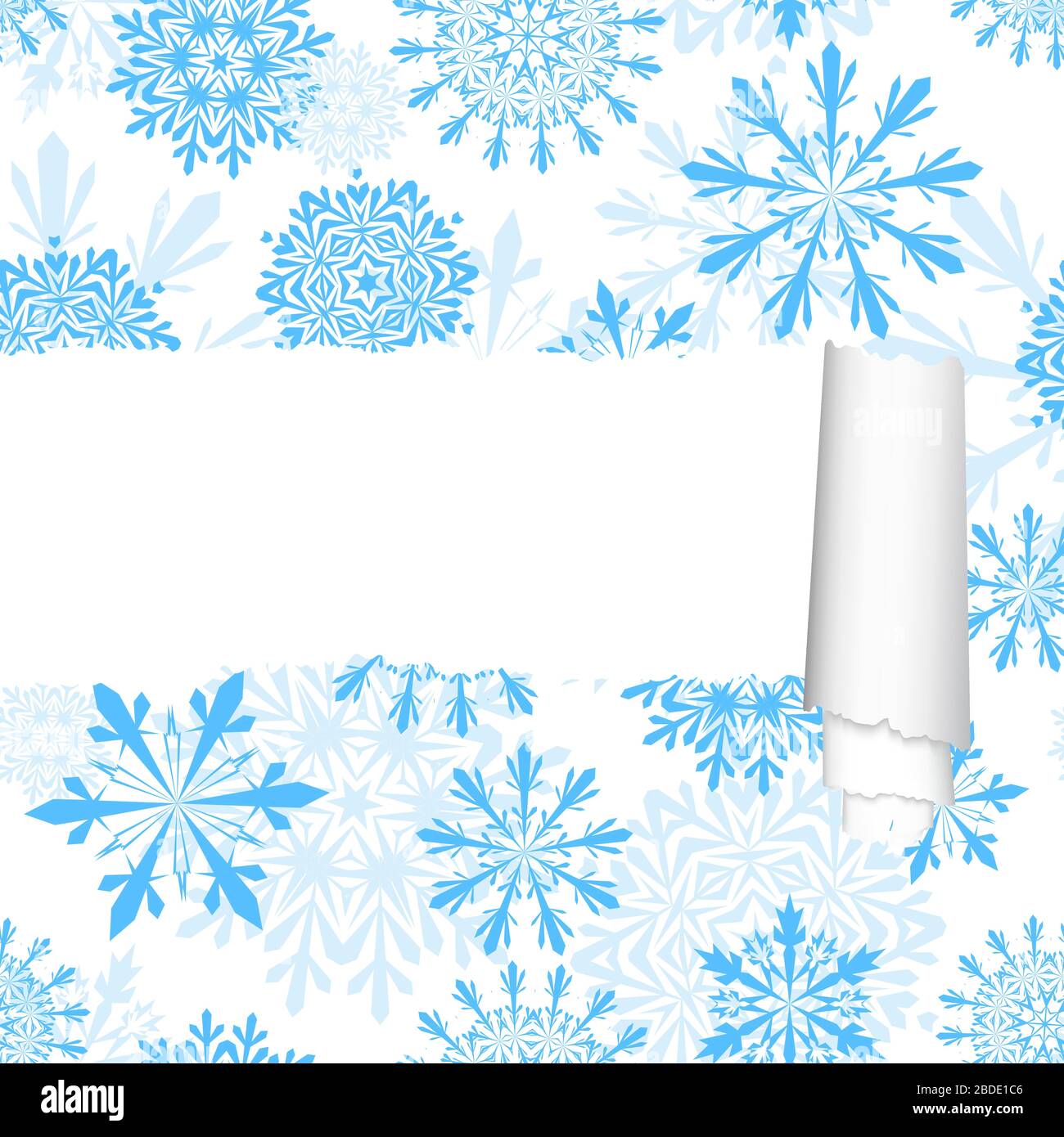 Snowflakes pattern with ripped torn paper stripe. Vector illustration ...