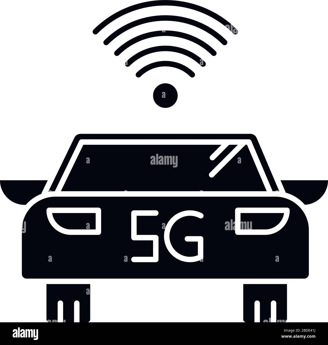 5G smart car black glyph icon. Self-driving vehicle. Autonomous driving ...