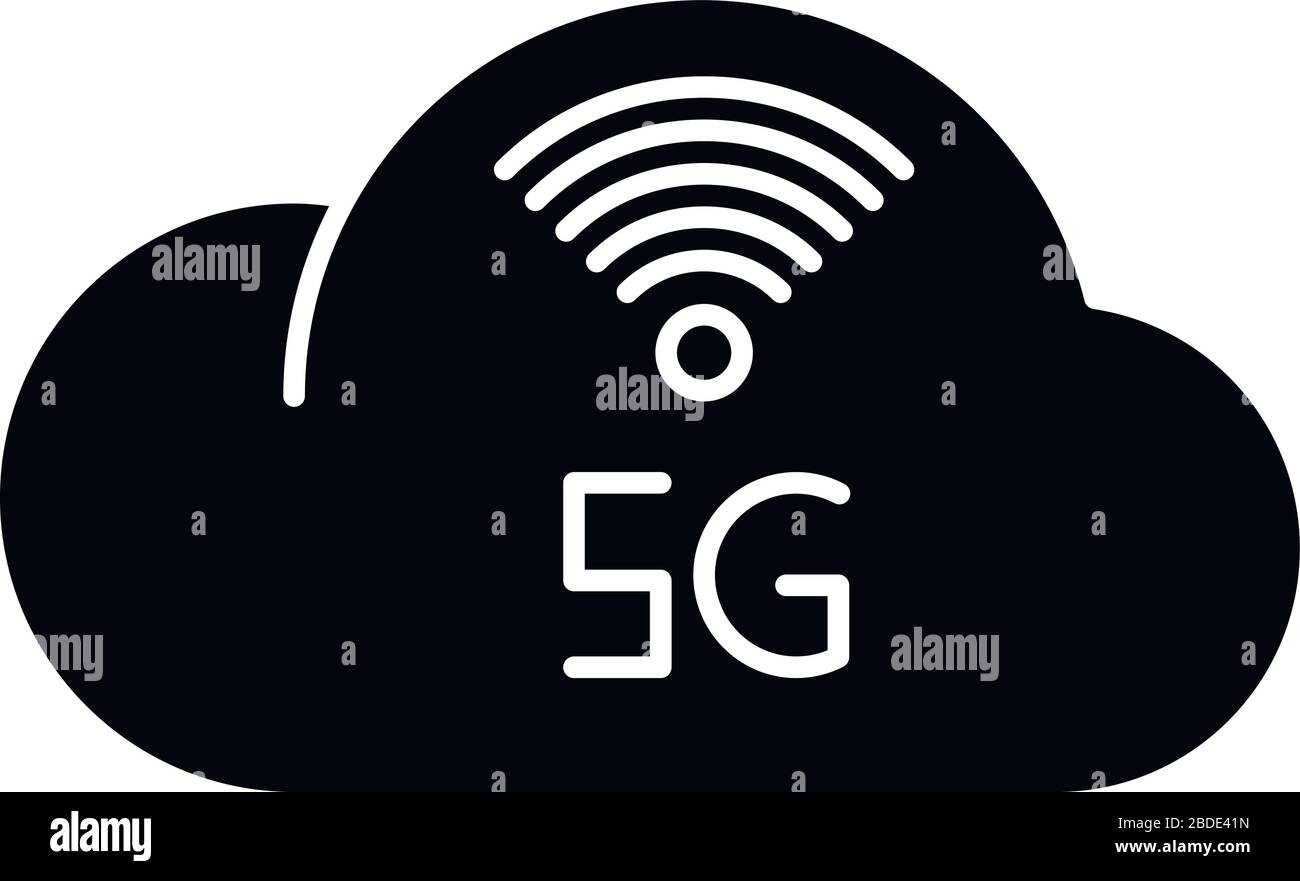 5G cloud service black glyph icon. Cloud computing. Remote workforce ...