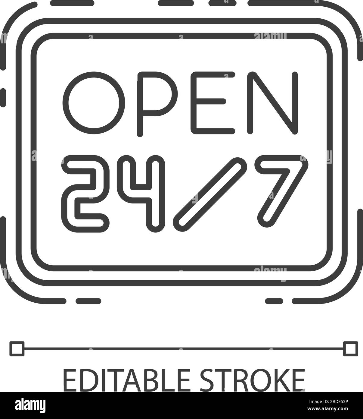 Open 24 7 hours pixel perfect linear icon. Twenty four seven store ...