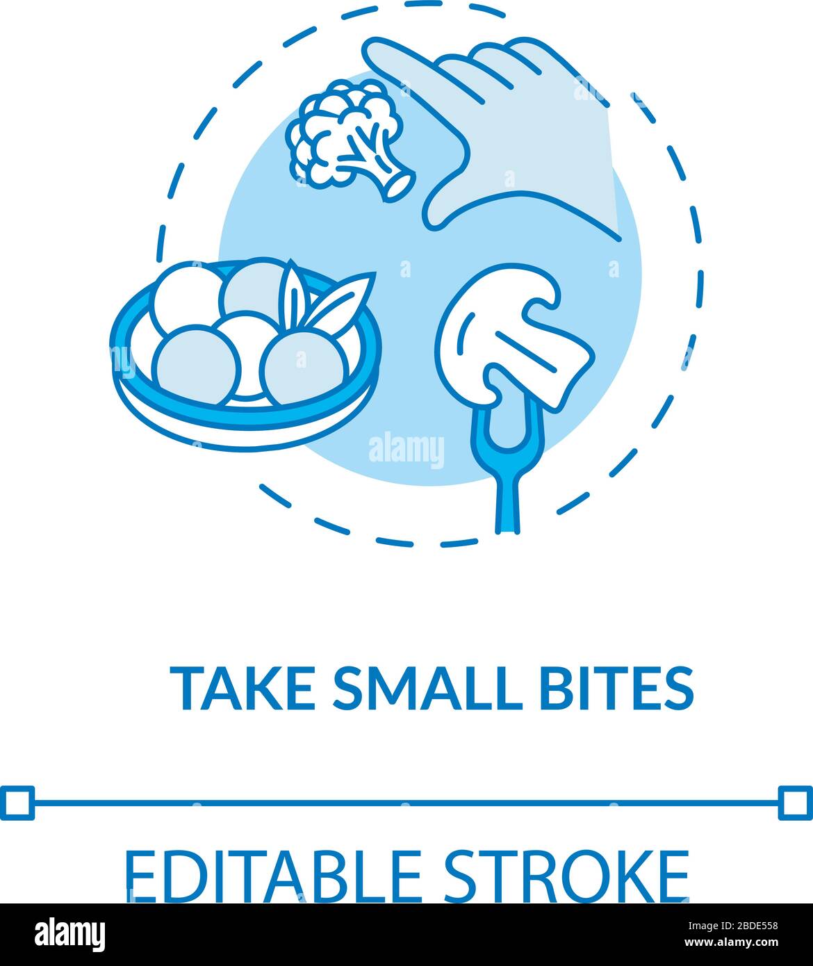 Take small bites concept icon. Mindful eating, conscious nutrition idea ...